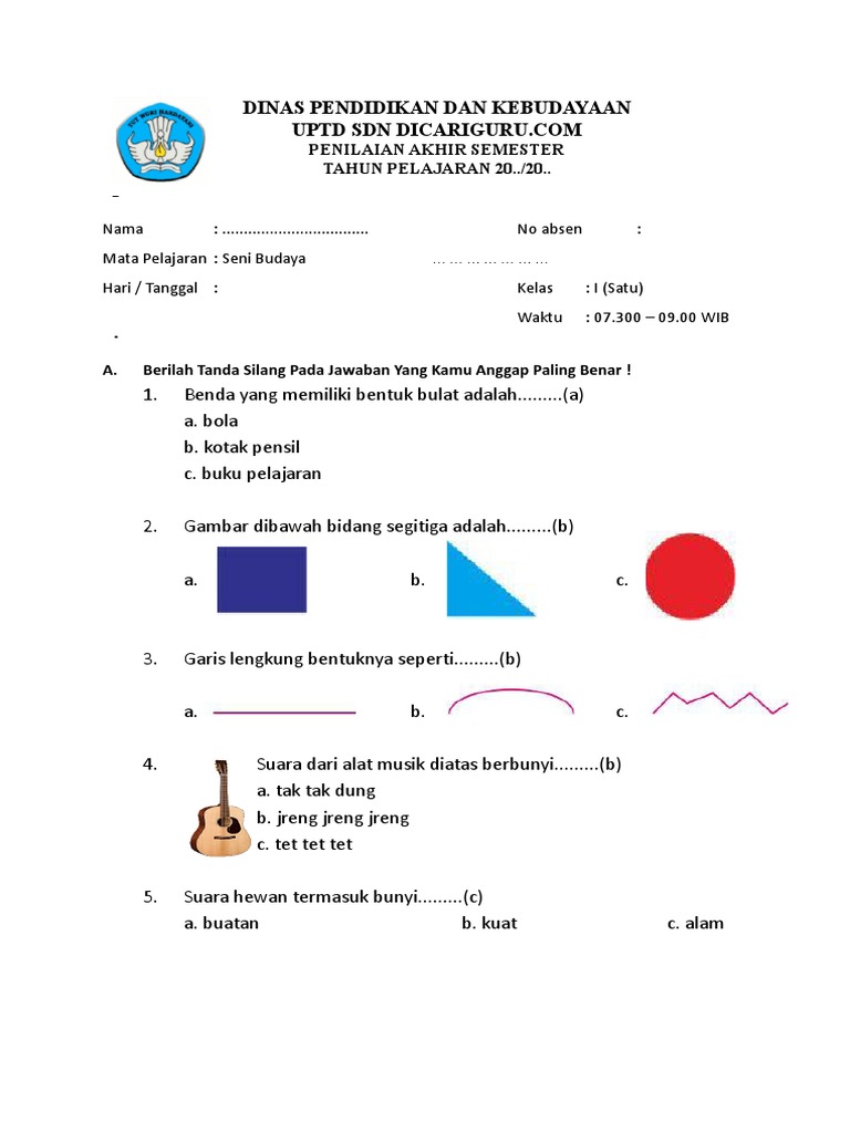 1A. Soal PAS 1 SBDP Kelas 1 | PDF