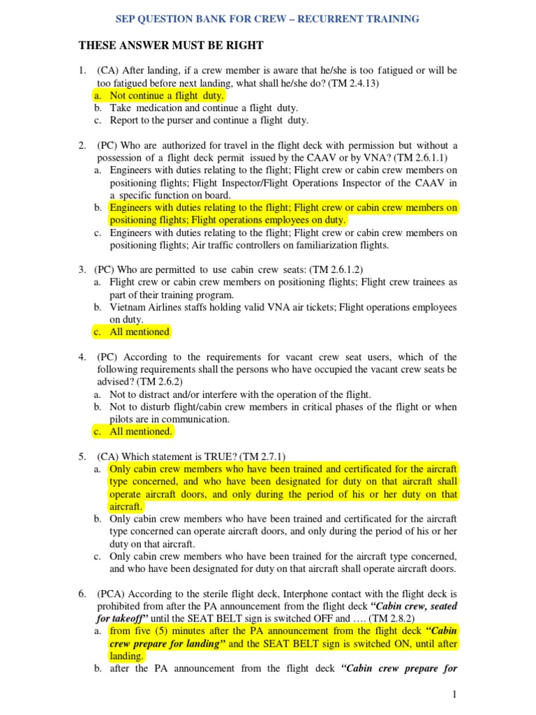 These Answer Must Be Right: Sep Question Bank For Crew - Recurrent ...
