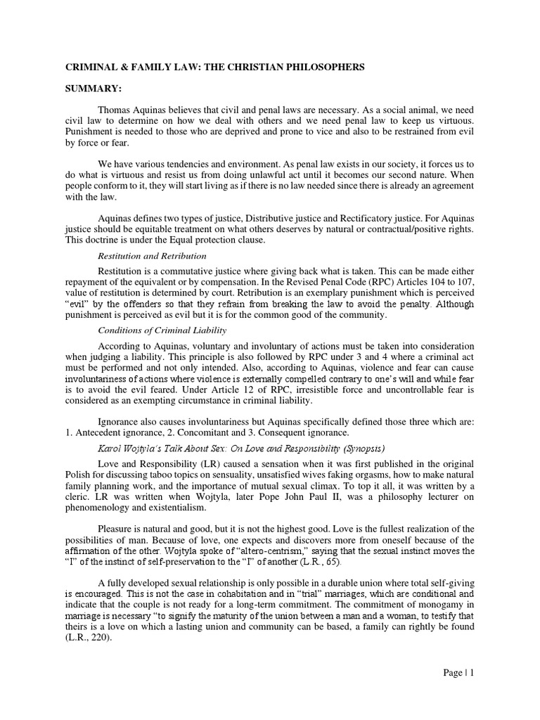 Assignment L01 Group 1 Criminal Family Law - The Christian Philosophers ...