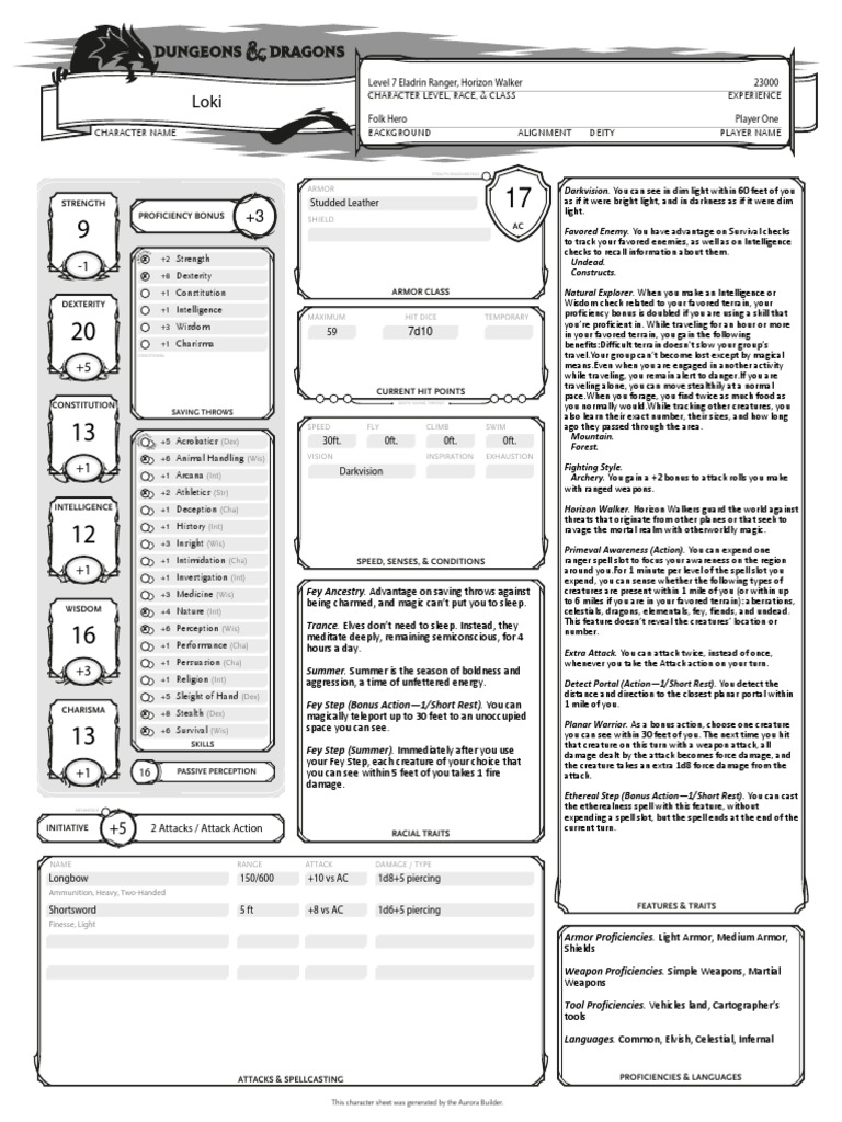 Level 7 Loki Ranger Build 5E | PDF | Dungeons & Dragons | Role Playing ...