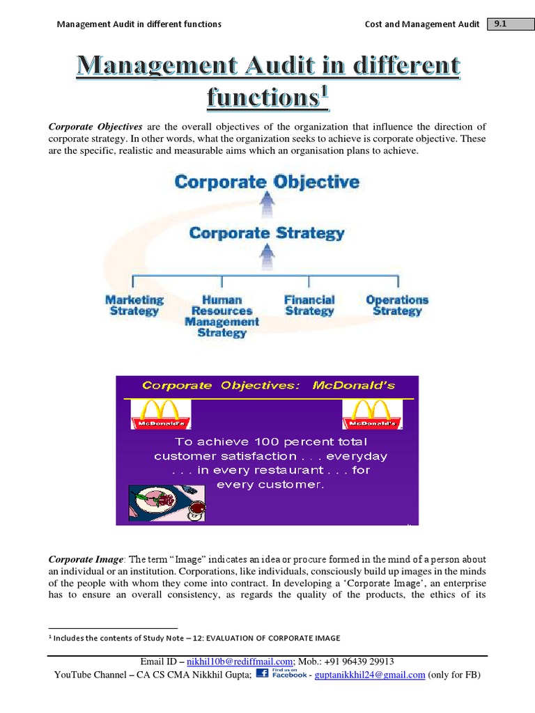Management Audit in Different Functions | PDF | Audit | Corporate ...
