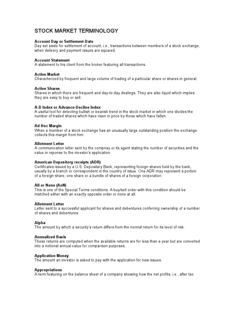 Dictionary To Stock Market | PDF | Stocks | Securities (Finance)