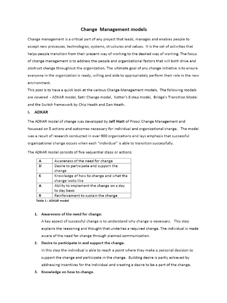 Change Management Models - PDF | PDF
