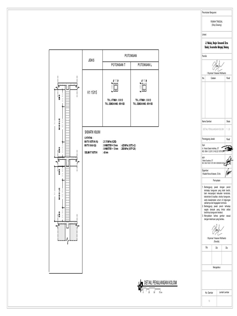 Jenis Potongan T Potongan L Potongan: Detail Penulangan Kolom | PDF