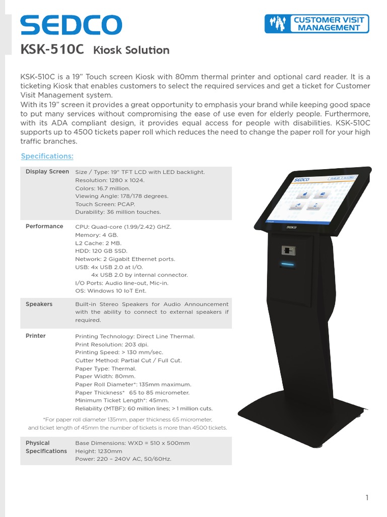 SEDCO Kiosk Solution Customer Visit Management | PDF | Usb | Solid State Drive