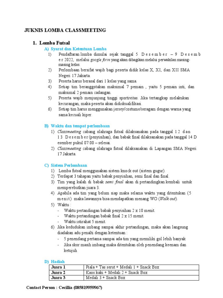 Juknis Lomba Classmeet | PDF