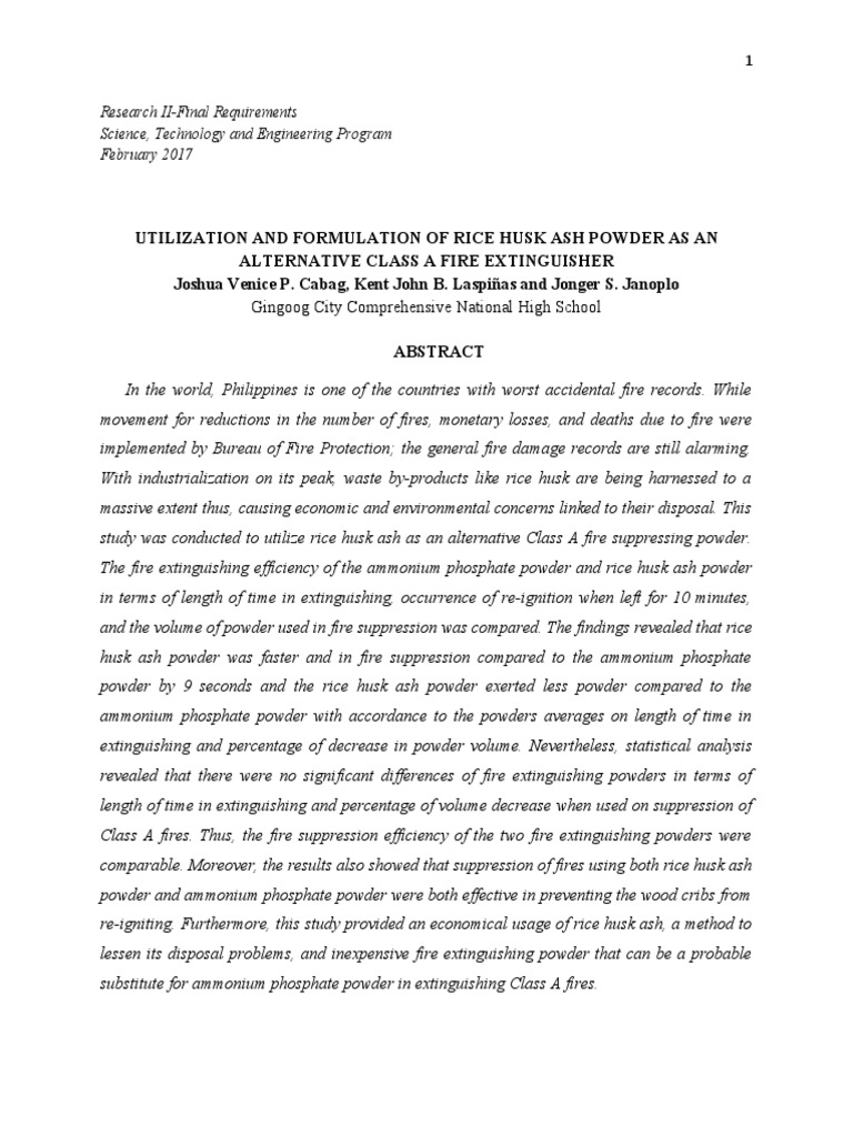Rice Husk Ash as Fire Extinguisher | PDF | Fires | Chemistry