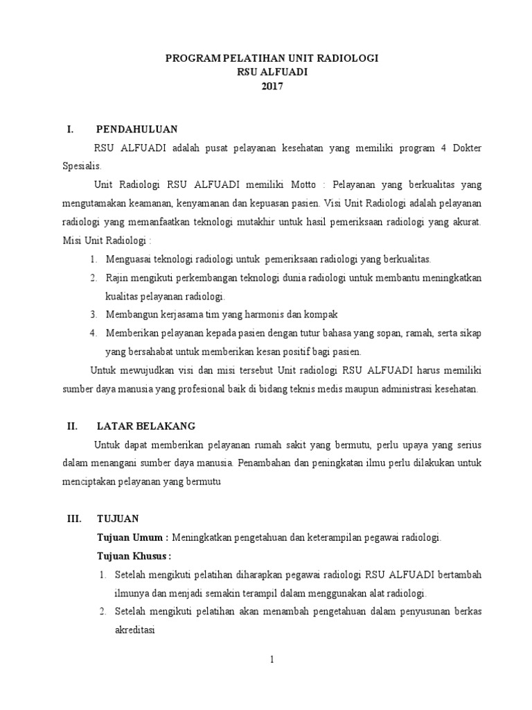 Program Pelatihan Instalasi Radiologi | PDF