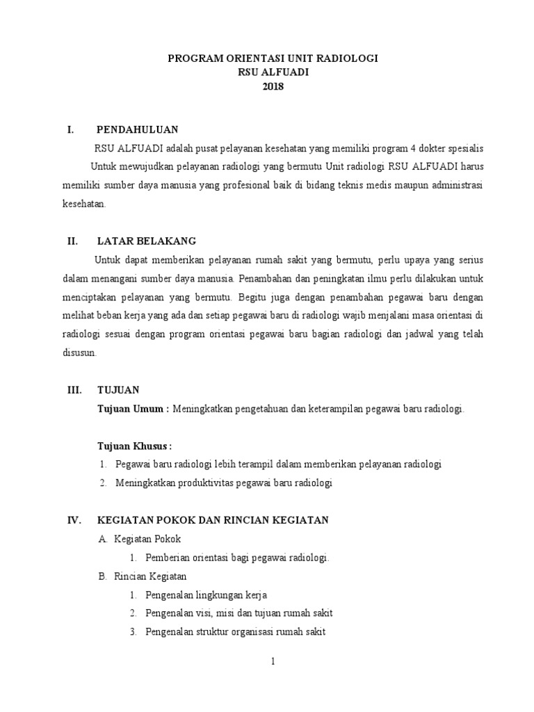 Program Orientasi Instalasi Radiologi | PDF