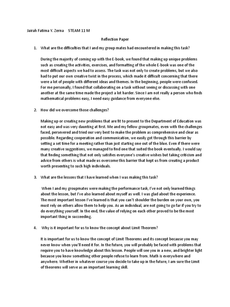 Bcal Performance Task Reflection Paper | PDF | Behavior Modification ...