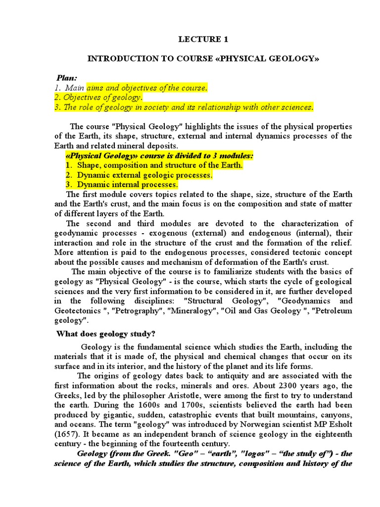 Physical Geology Lectures - 1 Part | PDF | Plate Tectonics | Planets