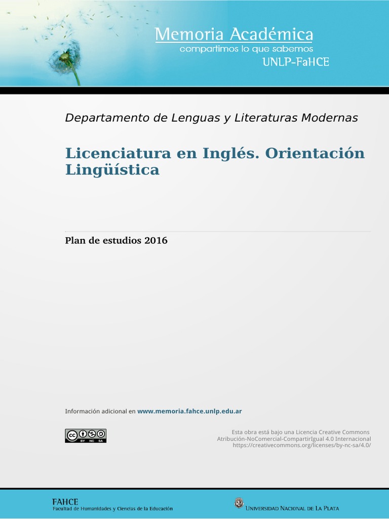 Plan de Estudios Licenciatura en Inglés UNLP | PDF | Lingüística ...