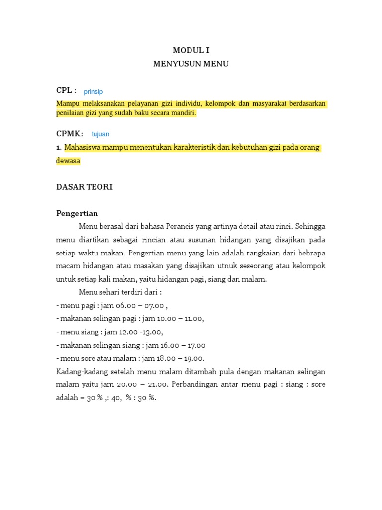 Menyusun Menu Makanan Seimbang | PDF | Memasak, Makanan, & Anggur