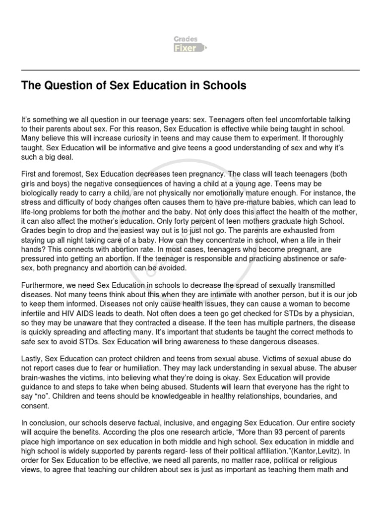 The Question Of Sex Education In Schools Pdf Sex Education