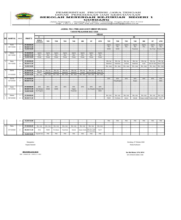 JADWAL PAS 22-23 Gasal EDIT | PDF