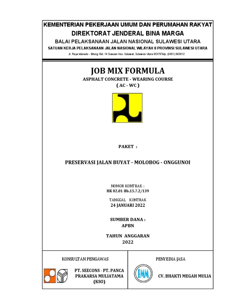 Job Mix Formula Preservasi Jalan AC-WC | PDF