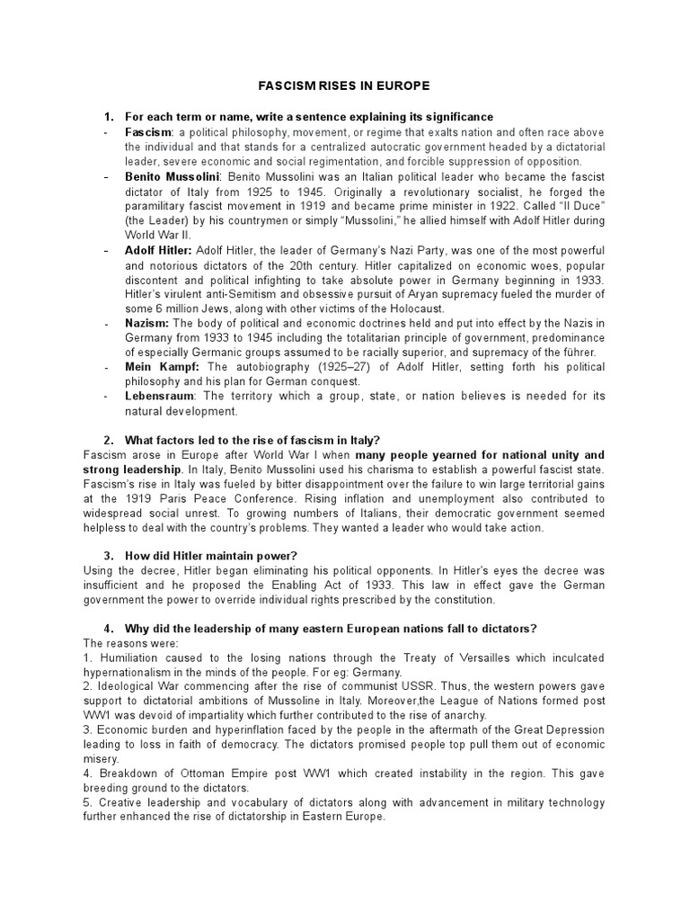 Fascism's Rise in Europe | PDF | Fascism | Benito Mussolini
