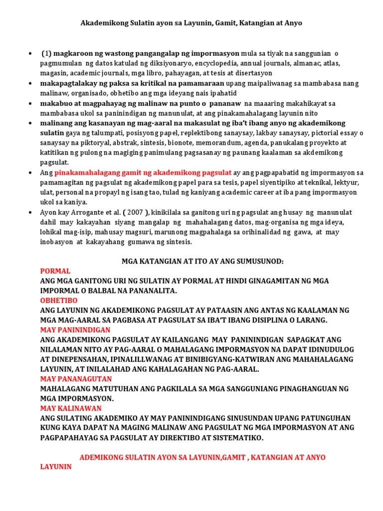 REVIEWER ( Filipino sa Piling Larangan) | PDF