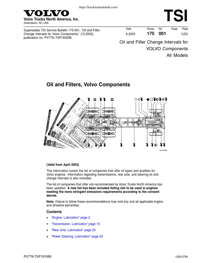 Volvo Truck Oil and Filter Service Scheduale | PDF | Motor Oil | Fuel ...