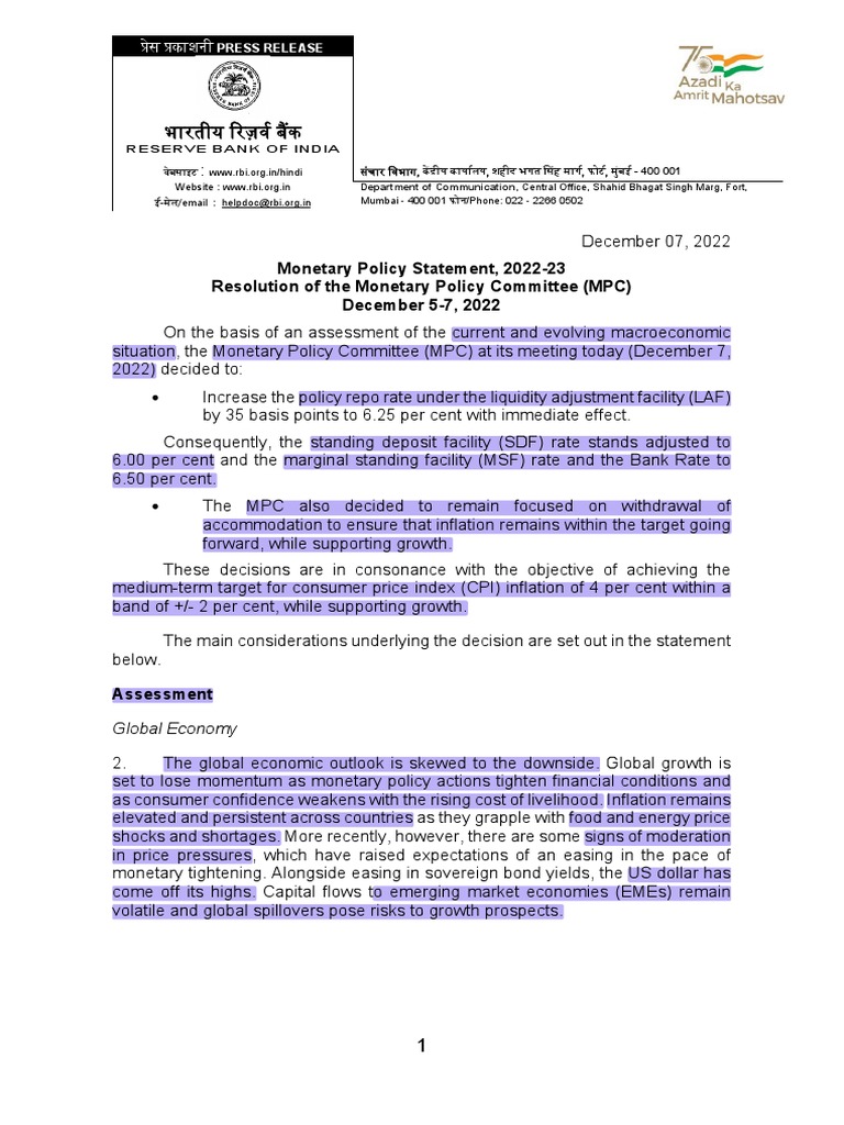 RBI Monetary Policy Statement - Must Read For The Class Now and Today ...