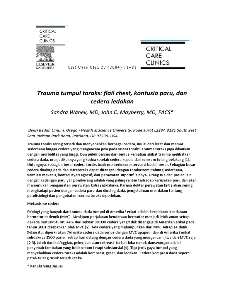 Blunt Thoracic Trauma Flail Chest, Pulmonary Contusion, and Blast ...