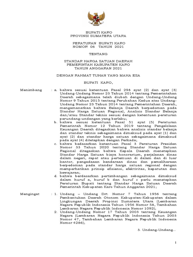 Perbup 06 2021 TTG SHSD 2021 Batang Tubuh | PDF