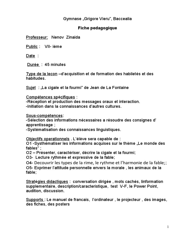 Fable de La Fontaine : La cigale et la fourmi | PDF | Fourmi | Fable