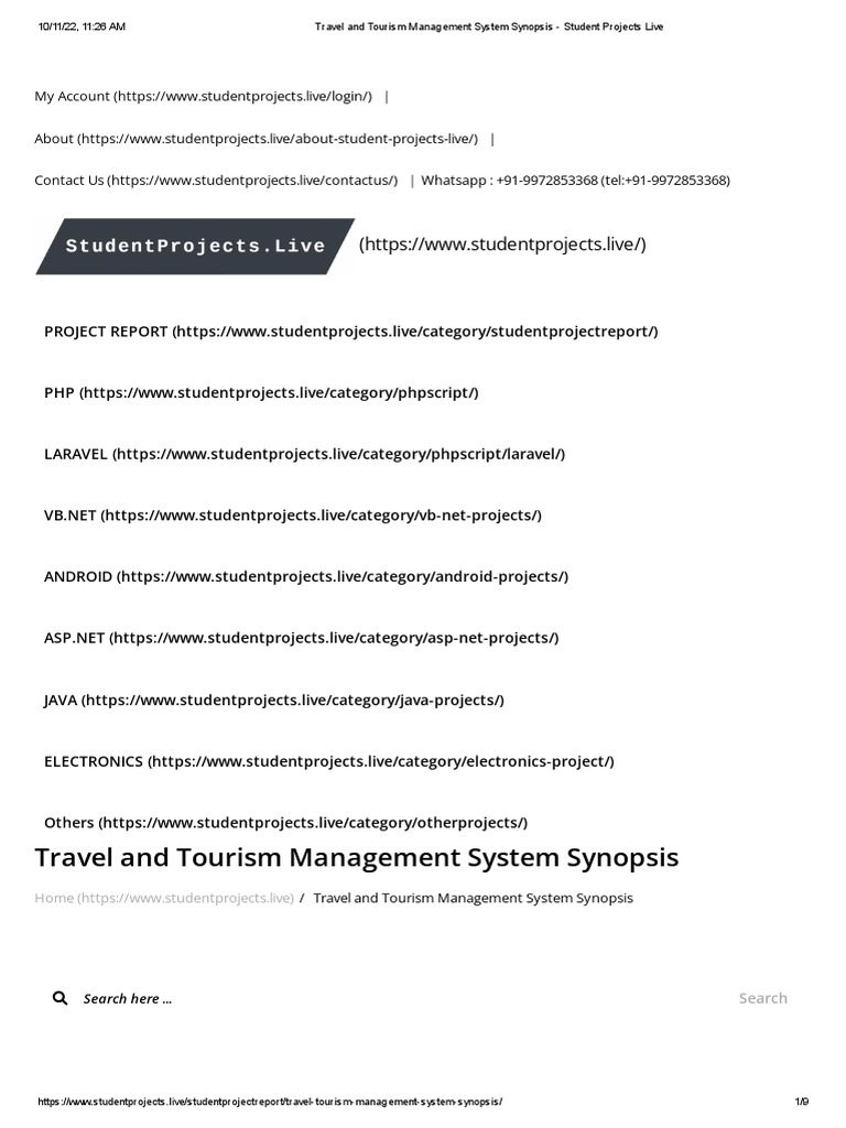Travel and Tourism Management System Synopsis - Student Projects Live ...