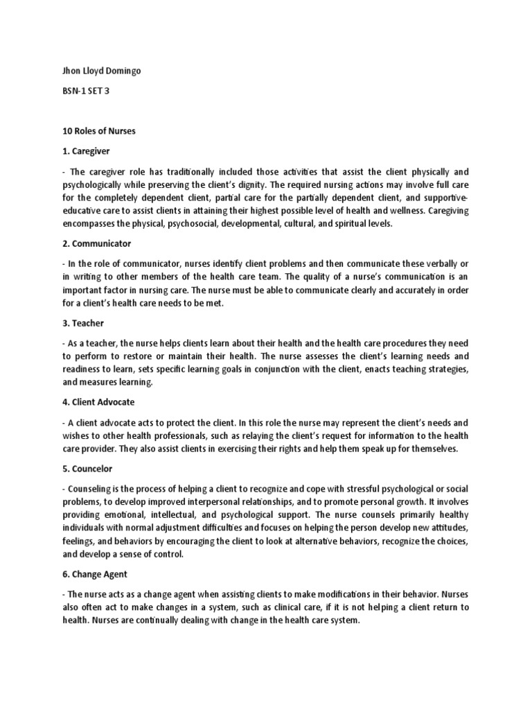 10 Roles of Nursing | PDF | Nursing | Leadership 10 Roles of Nursing | PDF | Nursing | Leadership