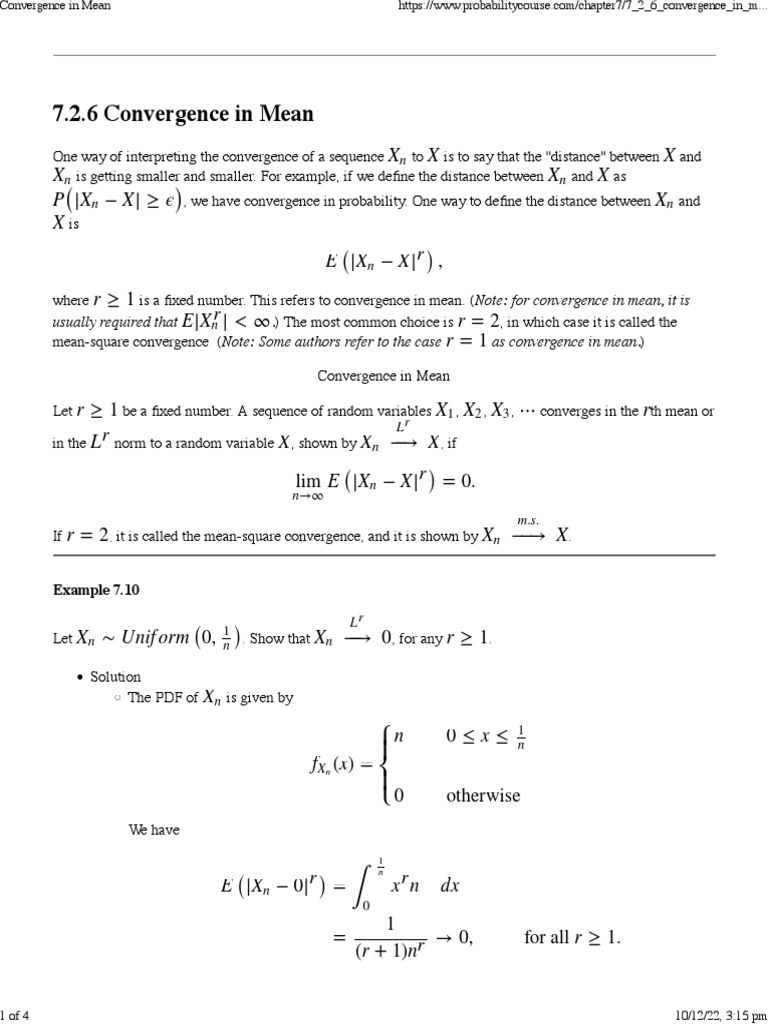Convergence in Mean | PDF | Probability | Mathematical Relations