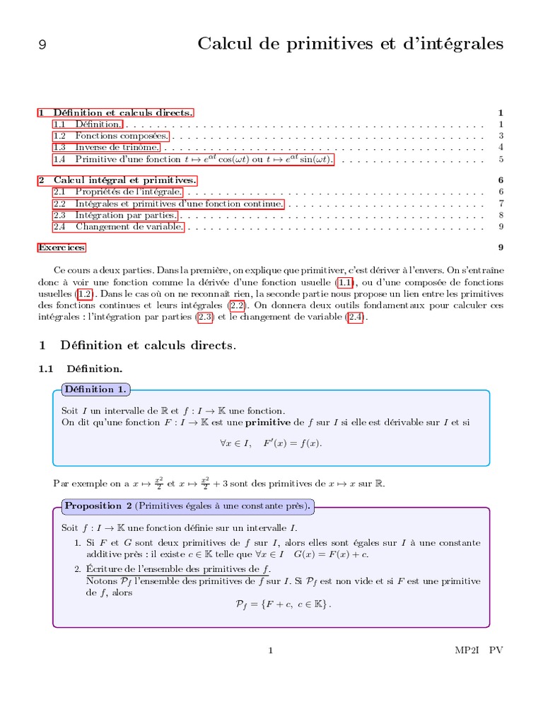 Calcul des Primitives et Intégrales | PDF | Intégral | Fonction ...