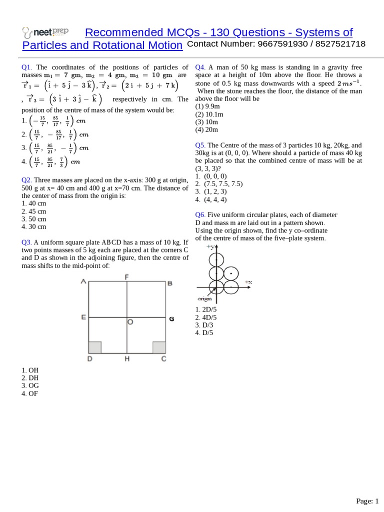 07 - System of Particles and Rotational Motion | PDF | Rotation Around A Fixed Axis | Acceleration