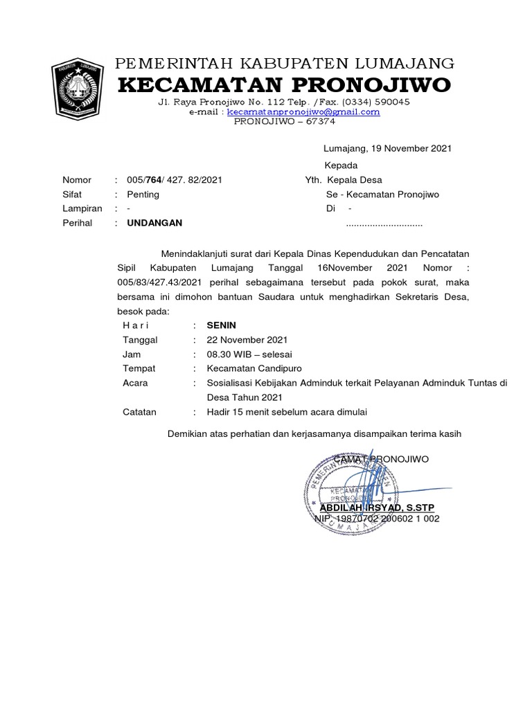 Undangan Sosialisasi Adminduk 2021 | PDF