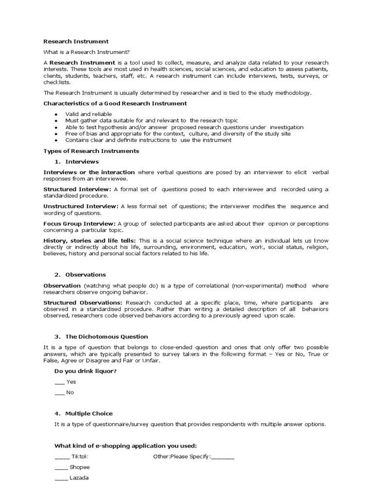 Instrument | PDF | Survey Methodology | Interview