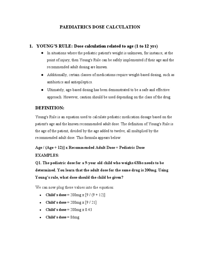 PAEDIATRICS DOSE CALCULATION | PDF | Dose (Biochemistry) | Chemistry