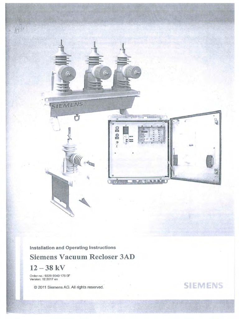 Installation and Operating Instructions Siemens Vacuum Recloser 3AD ...