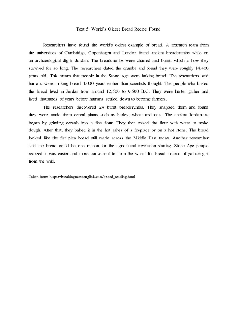 Oldest Bread Recipe Discovered in Jordan | PDF