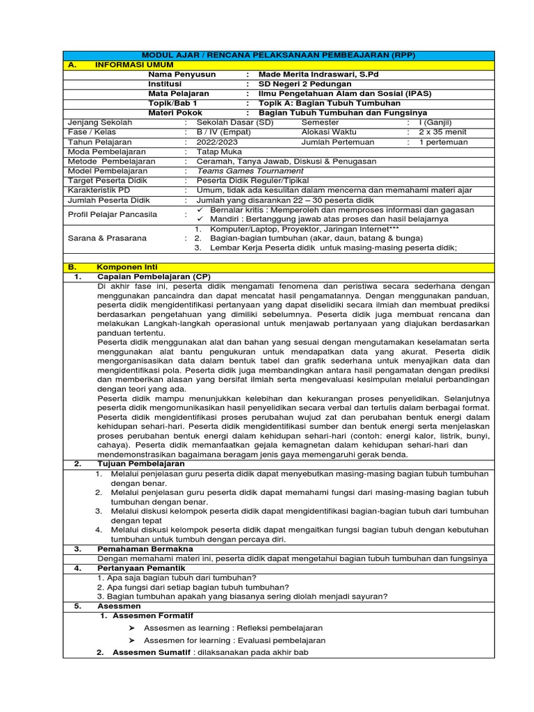 Modul Ajar Bagian Tumbuhan TGT Ukin | PDF