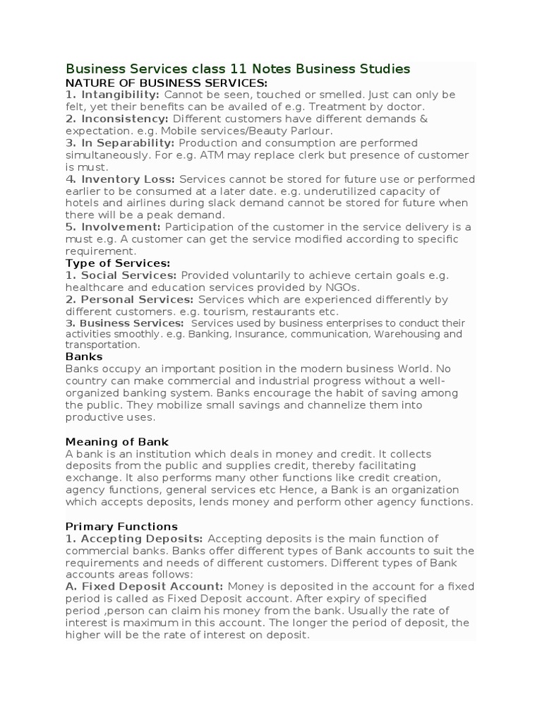 Business Services Class 11 Notes Business Studies - 7114551 | PDF ...