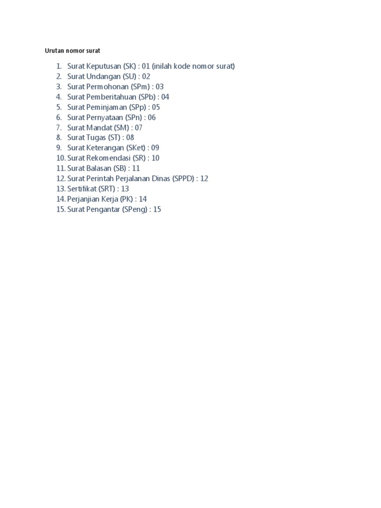 Urutan Nomor Surat | PDF