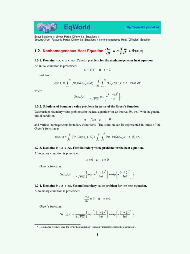 Non Homogeneous Heat Equation | PDF | Green's Function | Boundary Value ...