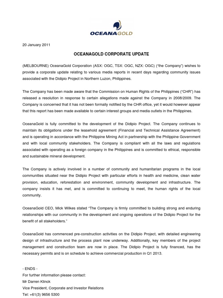Ogc Corporate Update | PDF | Mining | Business