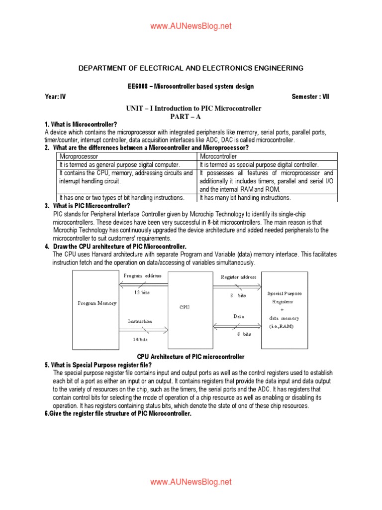 EE6008 Unit 1 | PDF | Microcontroller | Microprocessor