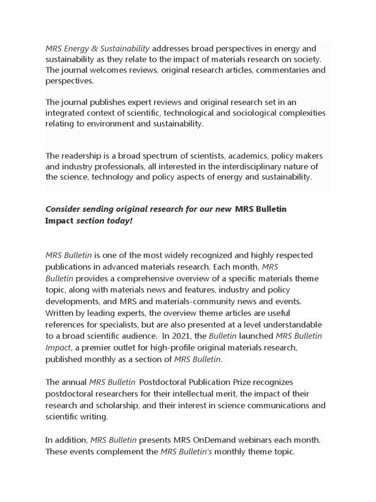 MRS Energy & Sustainability Overview | PDF | Art | Science & Mathematics