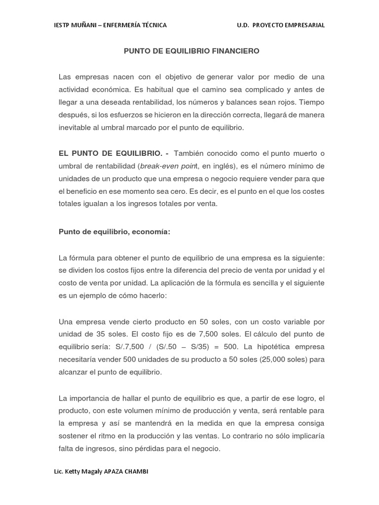 Sesión 11 - Punto de Equilibrio Financiero | Descargar gratis PDF | Business | Economias