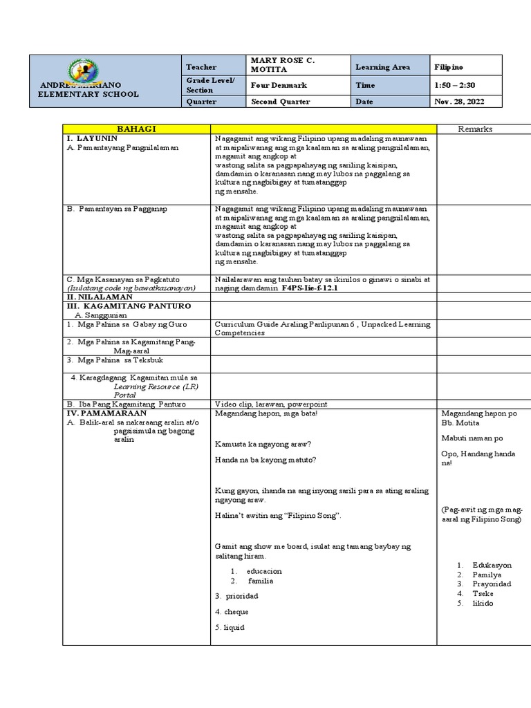 Final Cot Fil 4 DLP Q2W4D1 | PDF