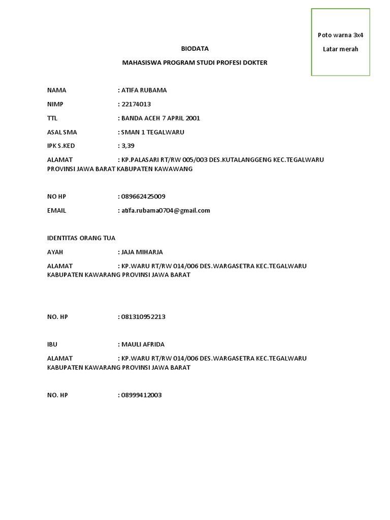 Form Biodata Dokter Muda-1 | PDF