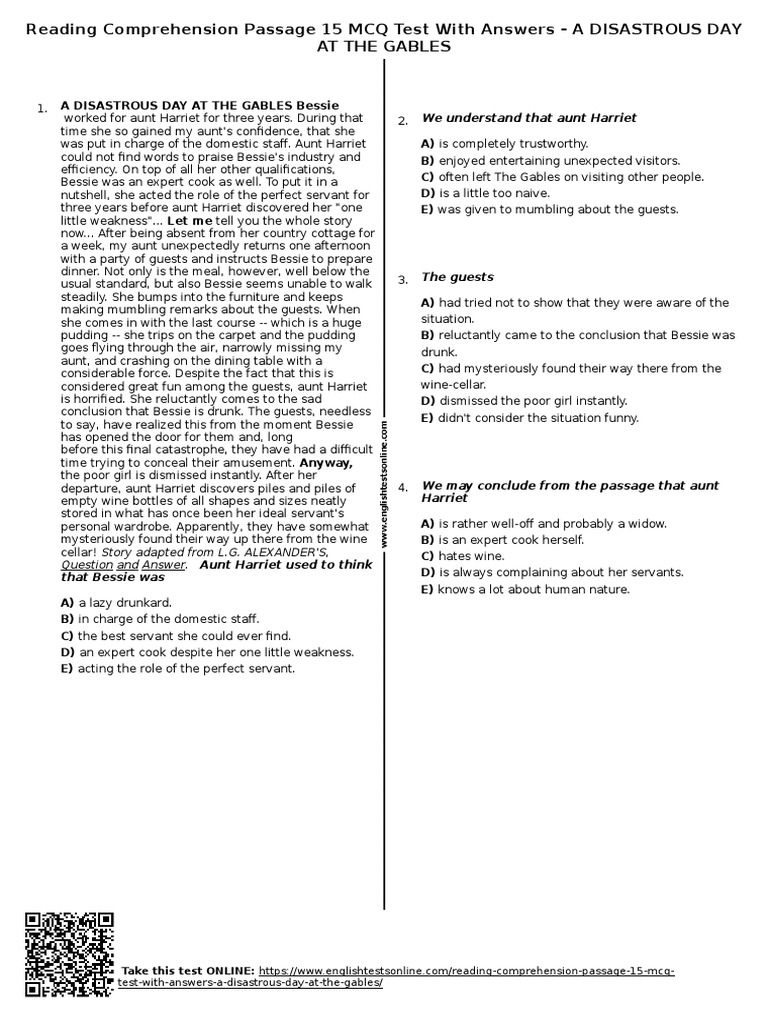 585 - Reading Comprehension Passage 15 MCQ Test With Answers A ...