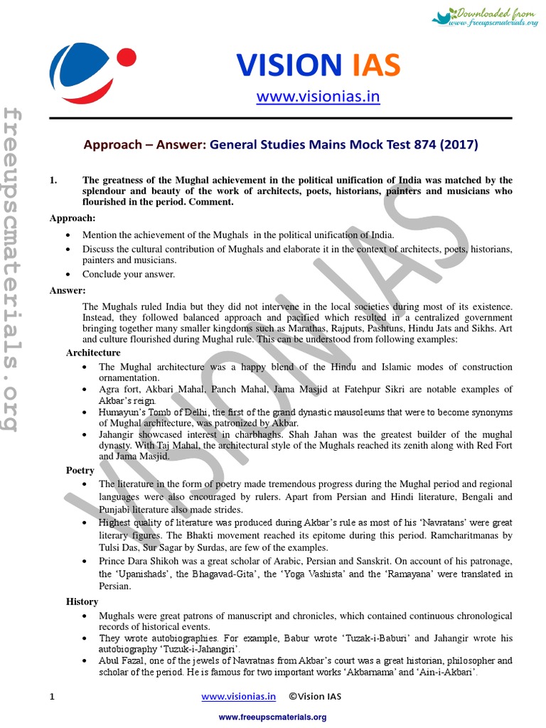 Vision Ias CSM 2017 Test 27 Answers | PDF | Mughal Empire | Mental Disorder