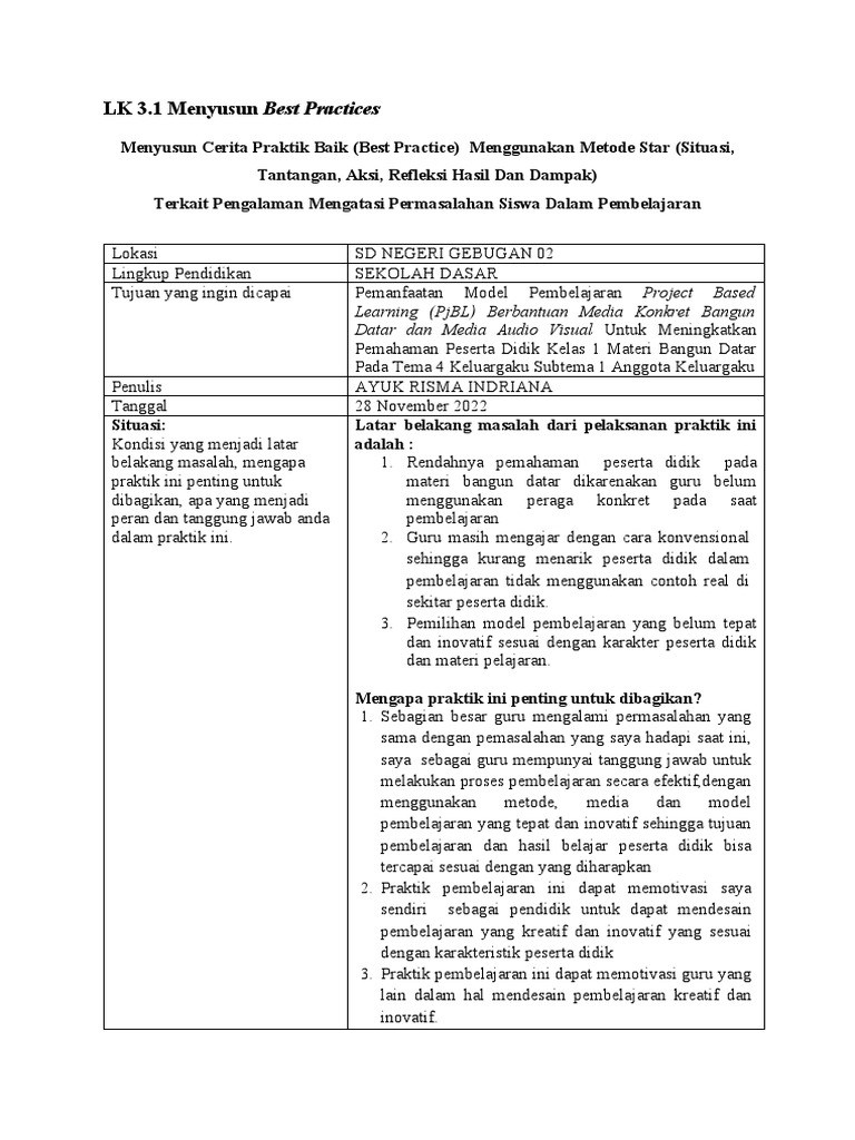 Best Practice Ayuk Risma Indriana SDN Gebugan 02 | PDF | Pengembangan Diri